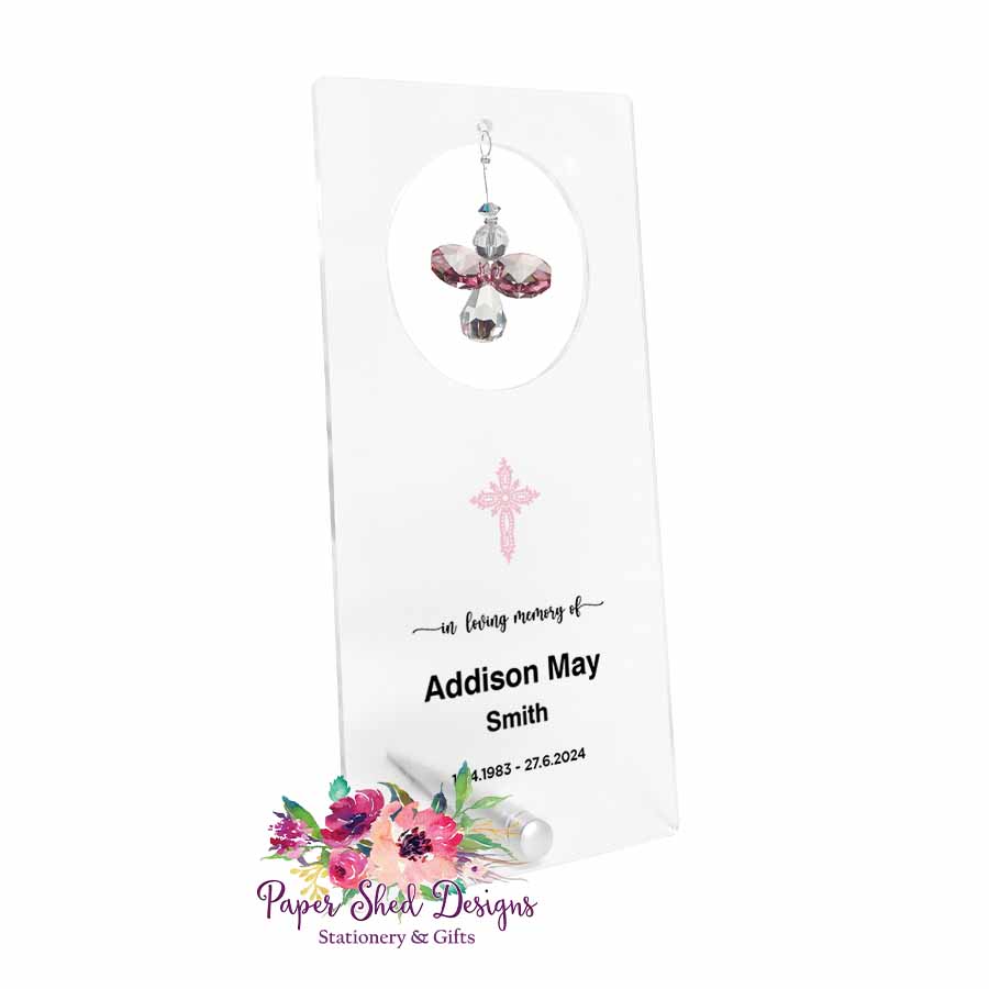 Infant Loss Memorial Suncatcher Stand | Lace Cross Pink - Paper Shed ...