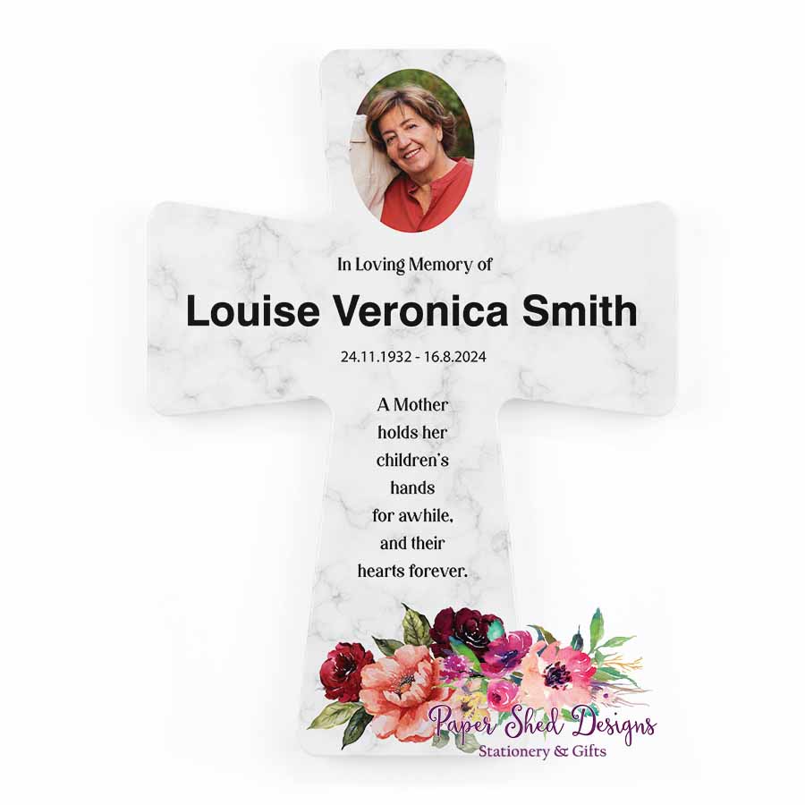 Memorial Cross | Burgundy Peach Blooms - Paper Shed Designs